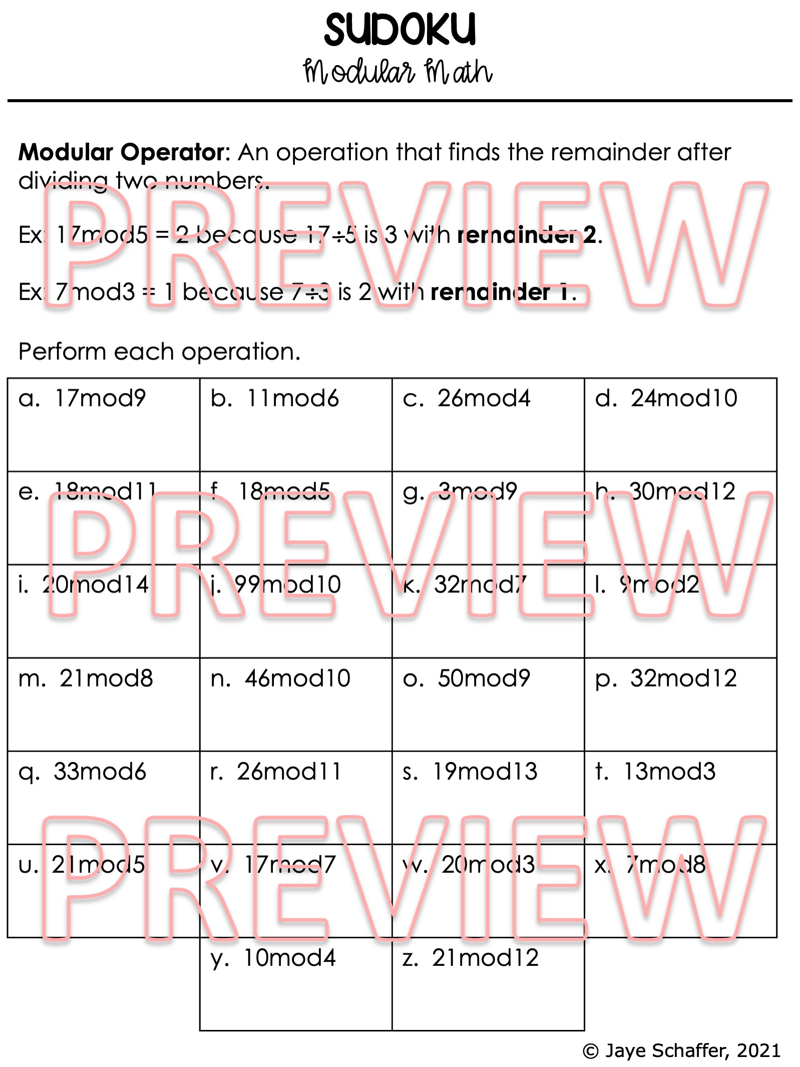 Modular Arithmetic Sudoku Puzzle | Made By Teachers