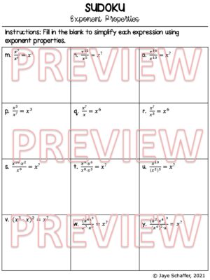 Exponent Properties Sudoku Puzzle | Made By Teachers