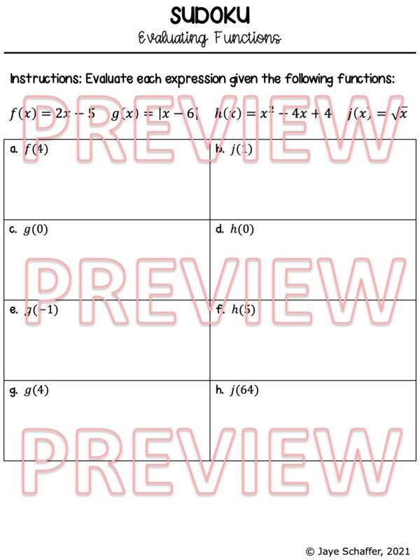 Evaluating Functions Sudoku Puzzle | Made By Teachers
