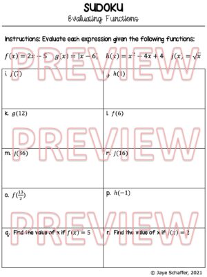 Evaluating Functions Sudoku Puzzle | Made By Teachers