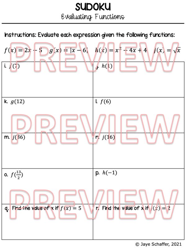 Evaluating Functions Sudoku Puzzle | Made By Teachers
