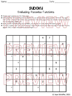 Evaluating Piecewise Functions Sudoku Puzzle - Made By Teachers