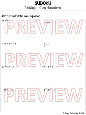 Solving One Step Equations Sudoku Puzzle - Made By Teachers