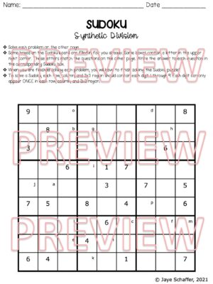 Dividing Polynomials with Synthetic Division Sudoku Puzzle | Made By ...