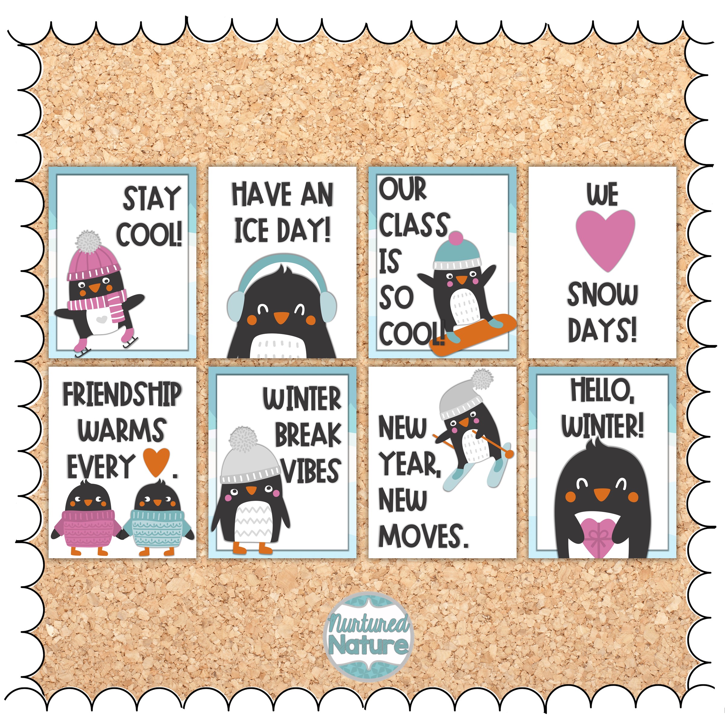 Penguin Winter Bulletin Board Posters - Easy January Classroom Decor ...