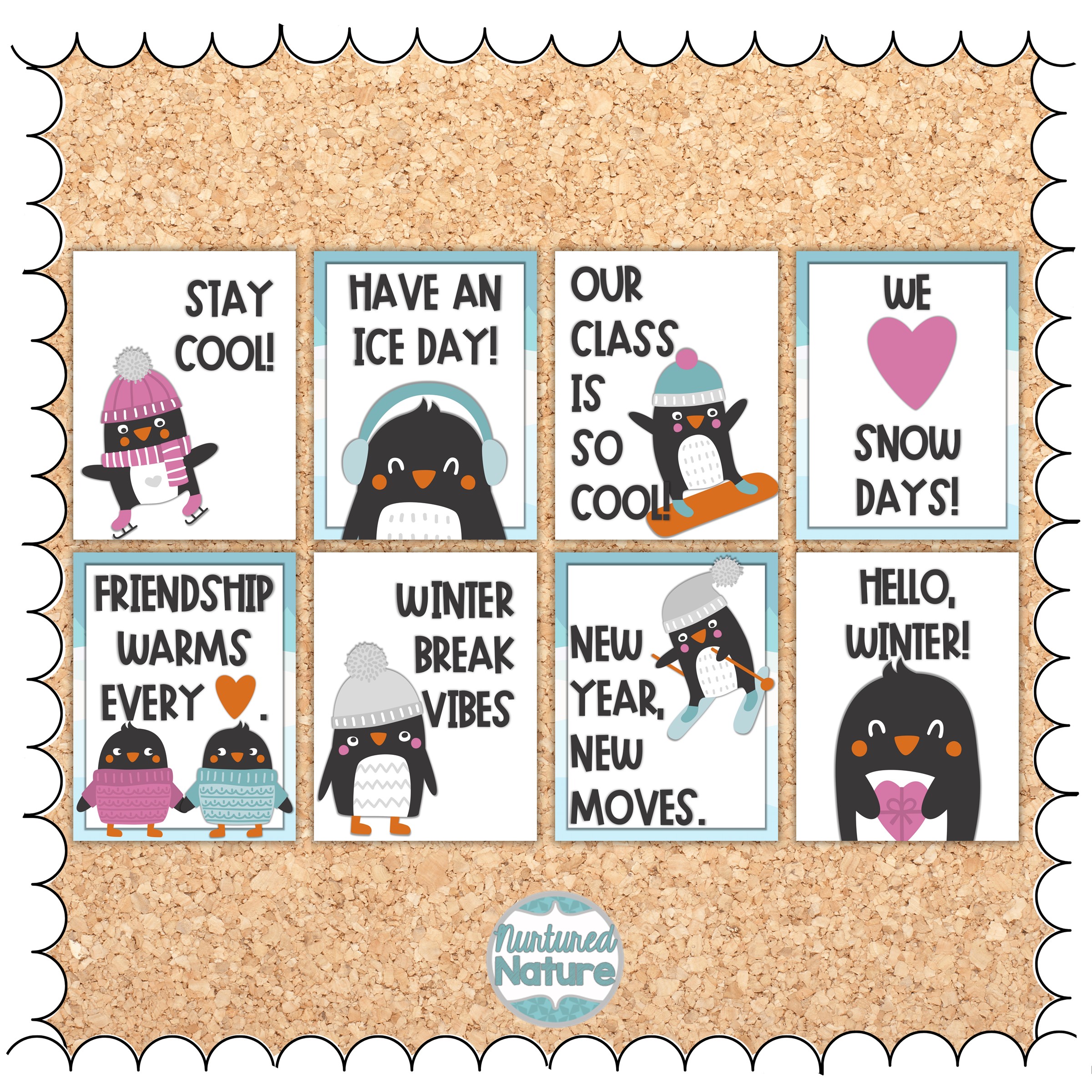 Penguin Winter Bulletin Board Posters - Easy January Classroom Decor ...