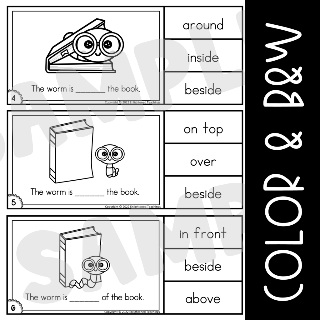 Bookworm Preposition Clip Cards Task Cards Positional Words School ...
