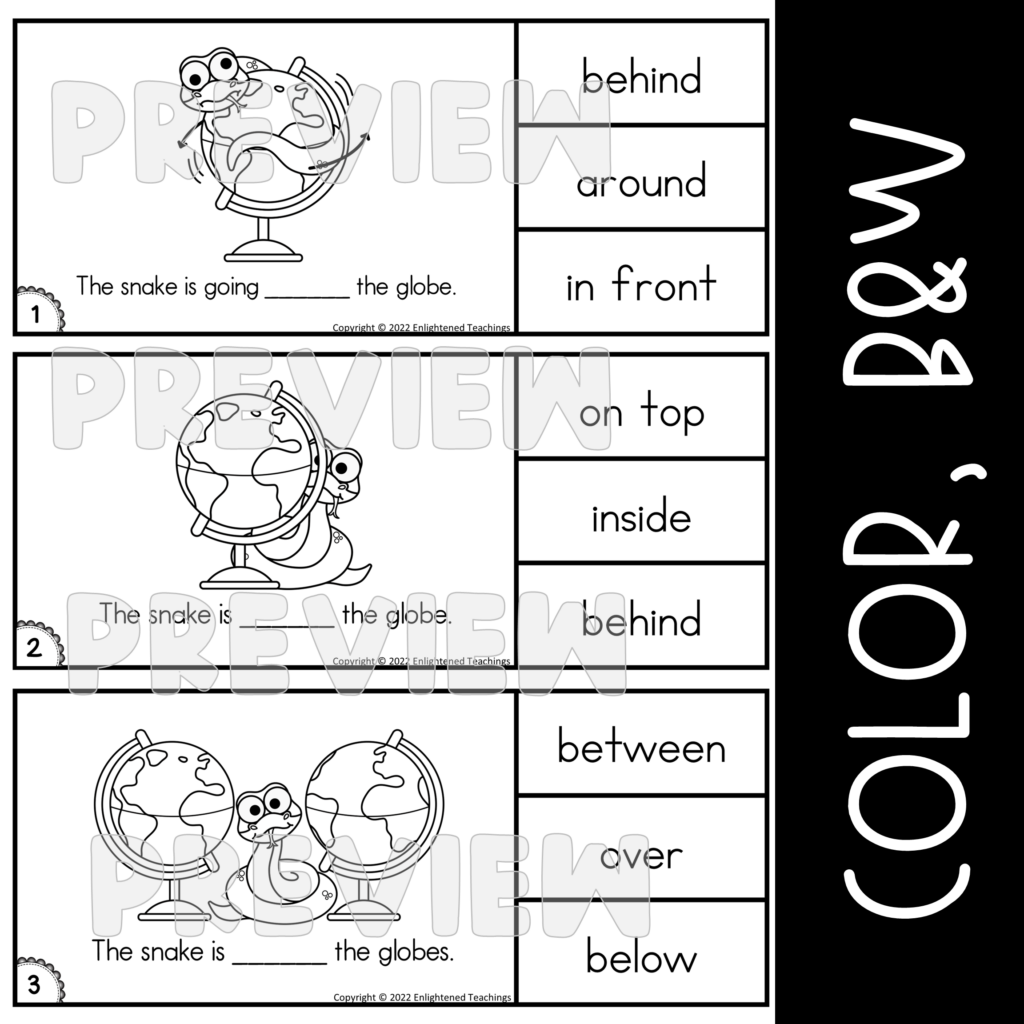 Snake Preposition Clip Cards Task Cards Positional Words School ...