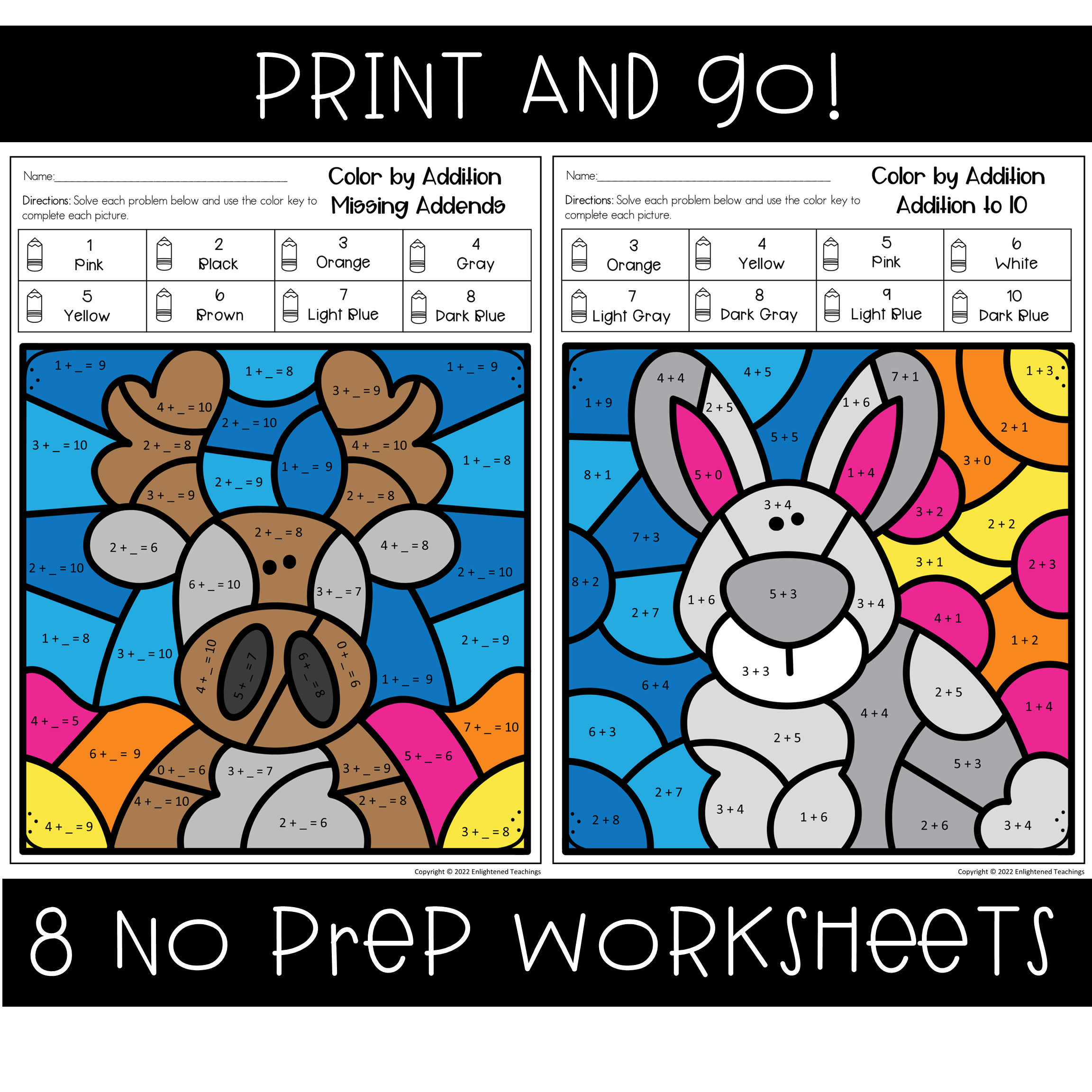 Arctic Animal Addition to 10 Color by Code Number NO PREP Coloring ...