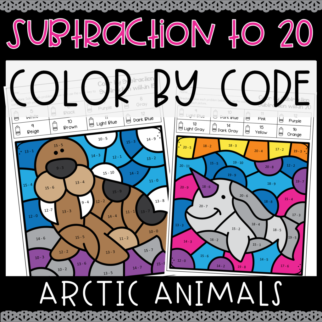 Arctic Animal Subtraction to 20 Color by Code Number NO PREP Coloring ...