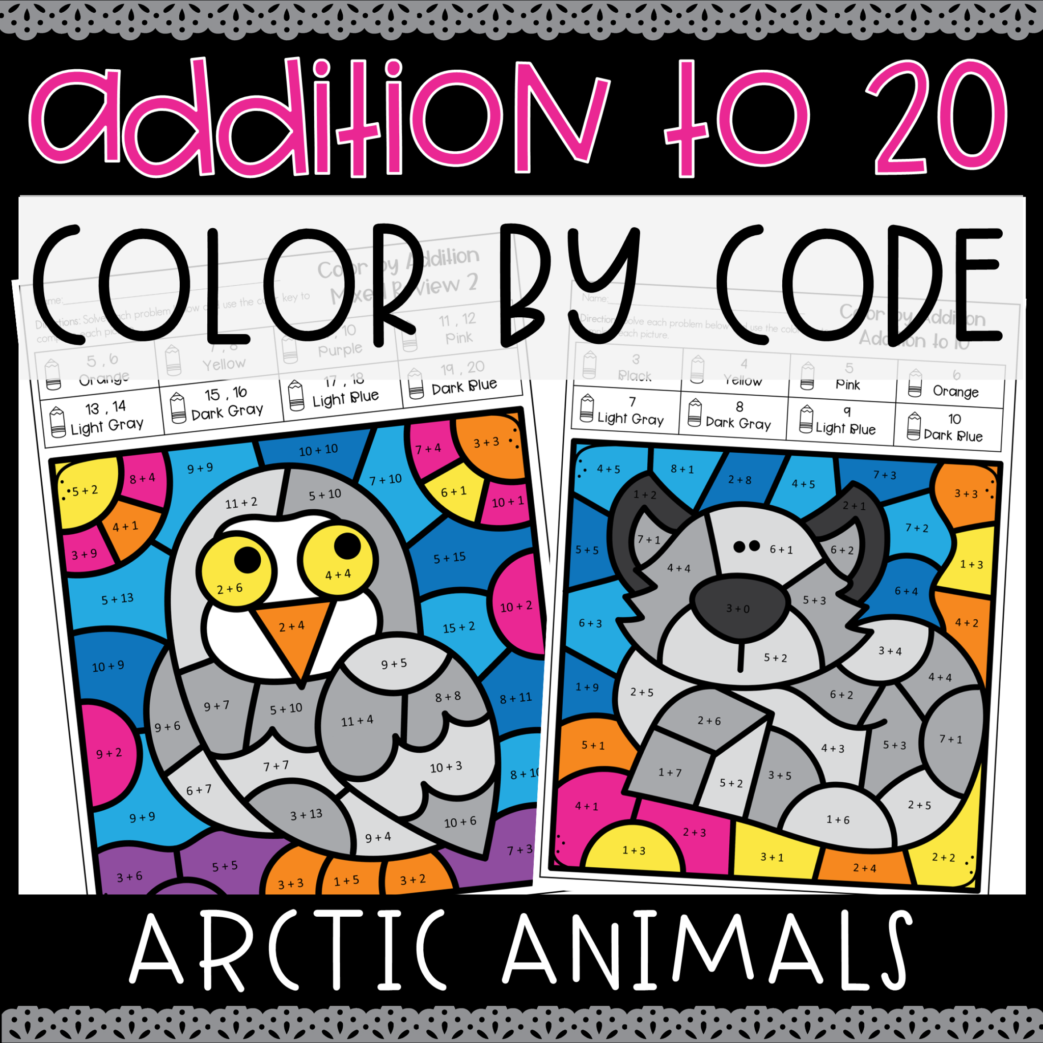 Arctic Animal Addition to 20 Color by Code Number NO PREP Coloring ...