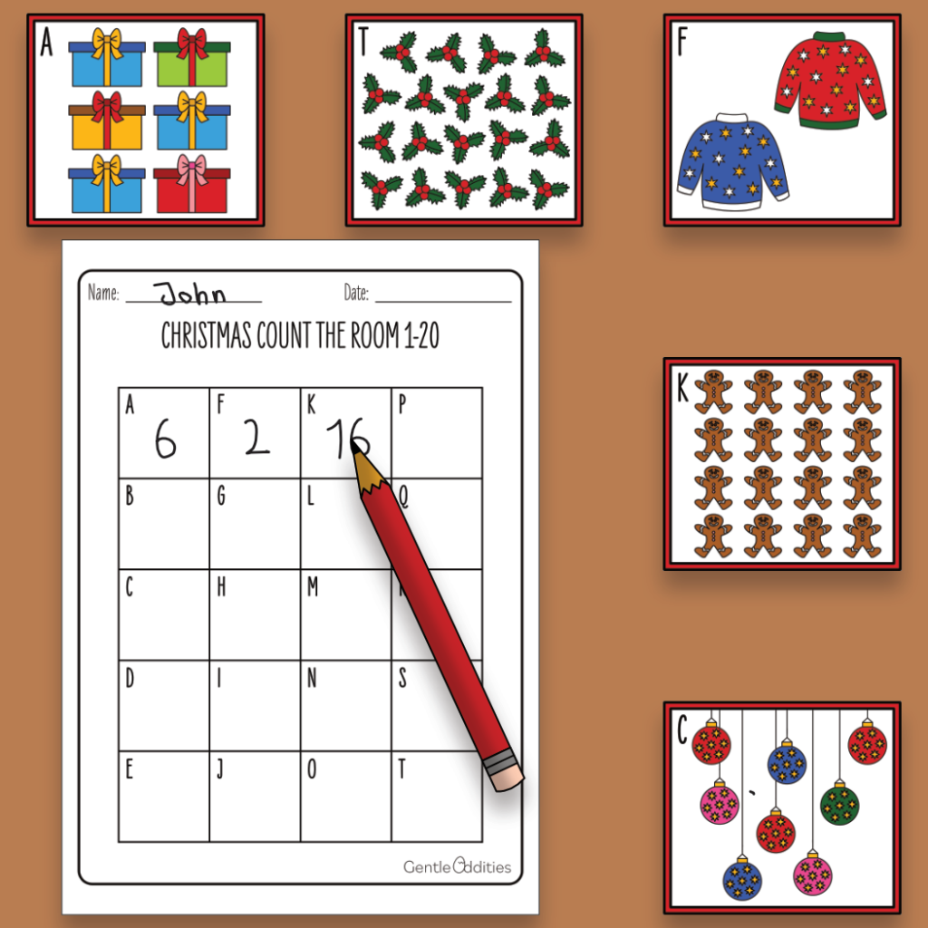 Christmas Math Activity Count The Room Counting Cards 1-20 - Made By ...