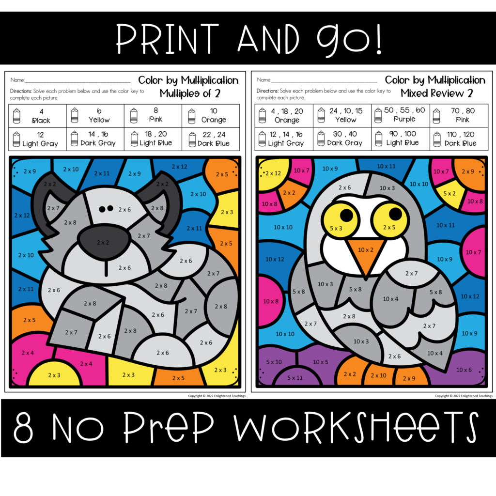 Arctic Animal Multiplication Color by Code Number NO PREP Coloring ...