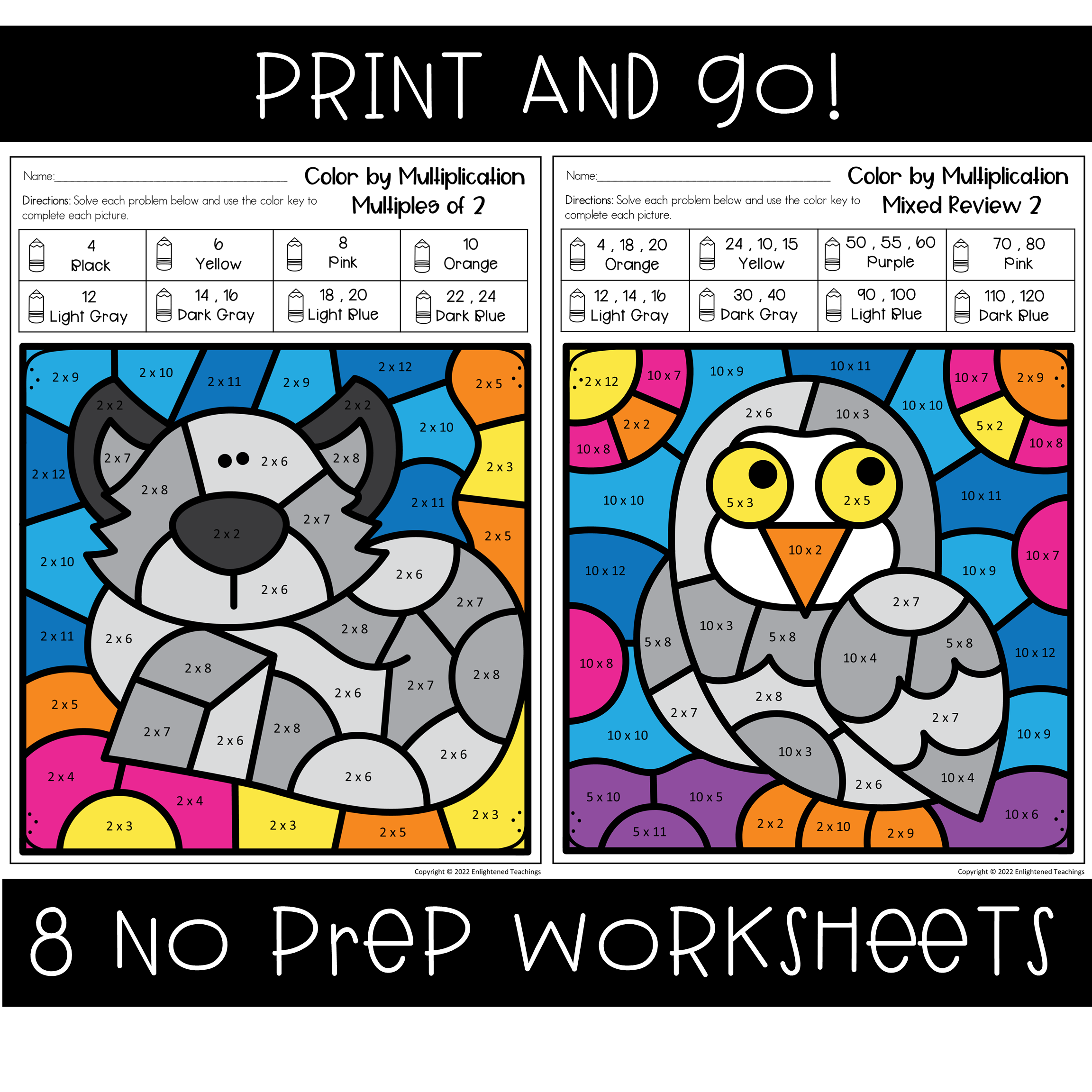 Arctic Animal Multiplication Color by Code Number NO PREP Coloring ...