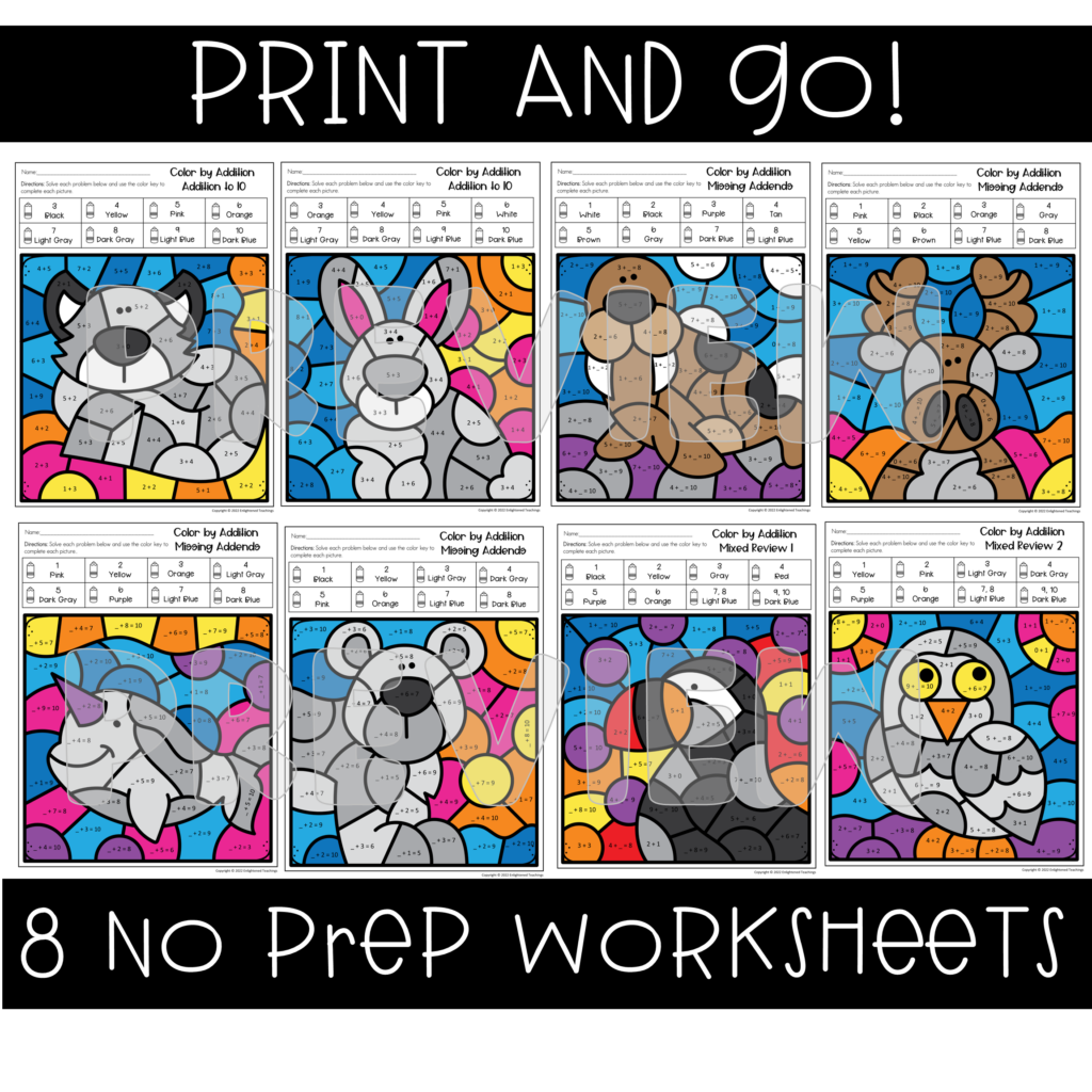 Arctic Animal Addition to 10 Color by Code Number NO PREP Coloring ...