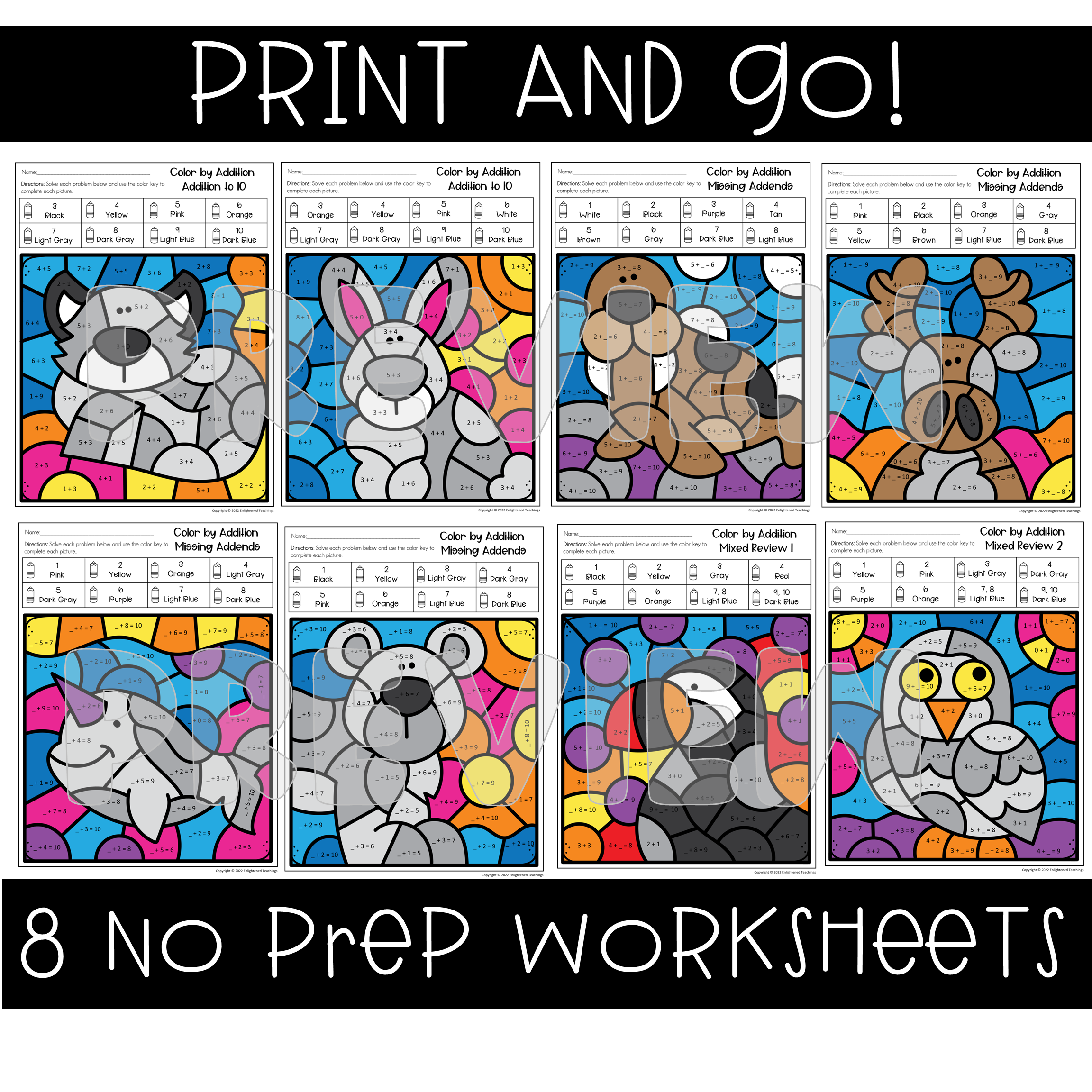 Arctic Animal Addition to 10 Color by Code Number NO PREP Coloring ...
