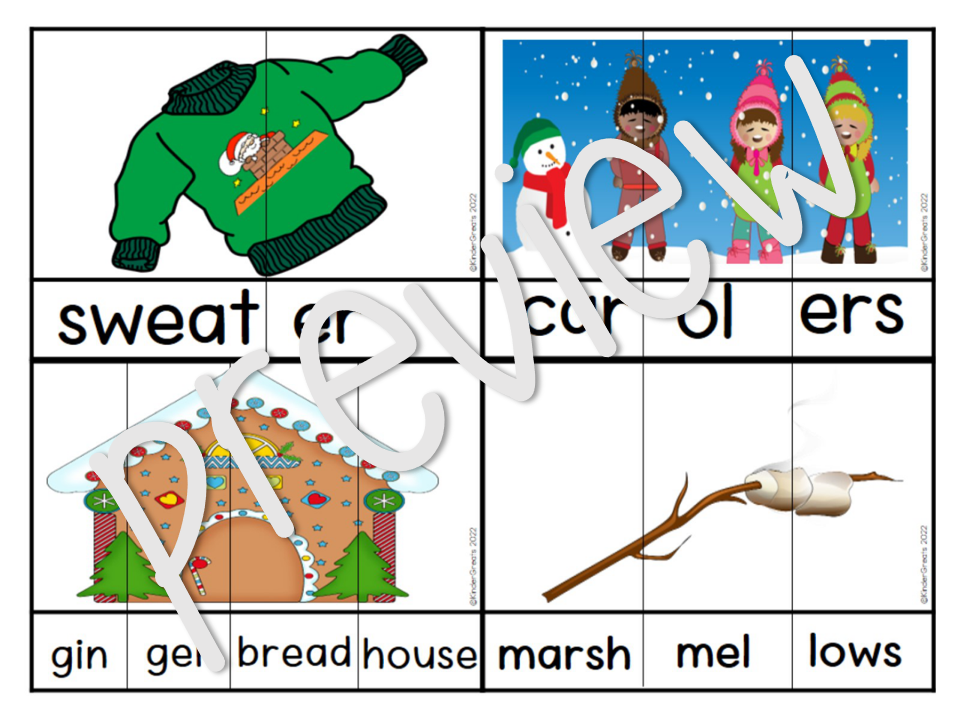 Christmas Syllable Puzzles and Clip Cards 2 in 1 | Made By Teachers