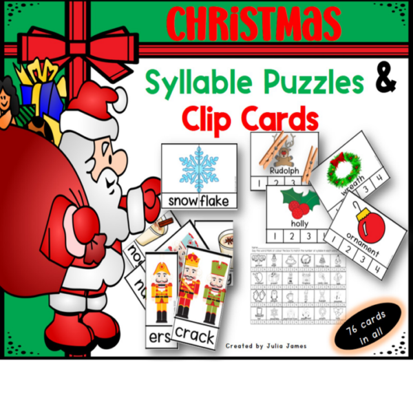 Christmas Syllable Puzzles and Clip Cards 2 in 1 | Made By Teachers