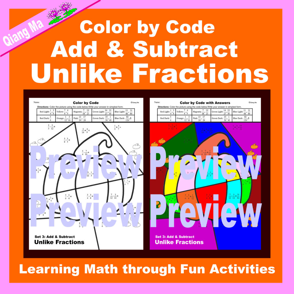 Halloween Color by Code: Add and Subtract Unlike Fractions | Made By ...
