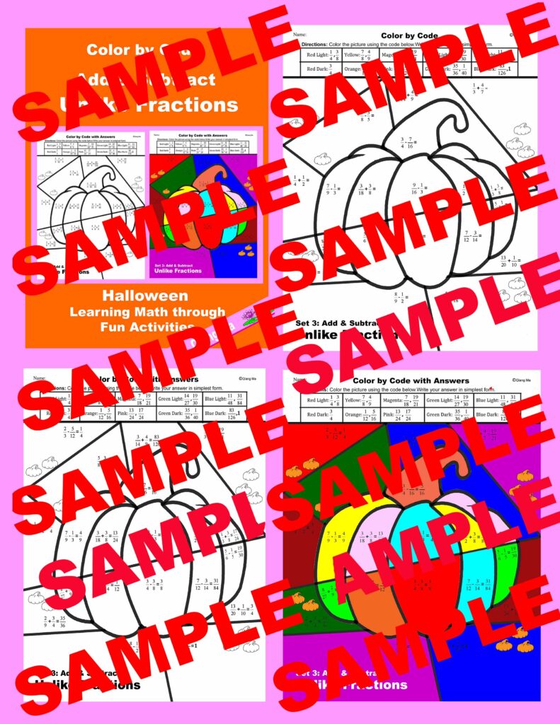 Halloween Color by Code: Add and Subtract Unlike Fractions | Made By ...