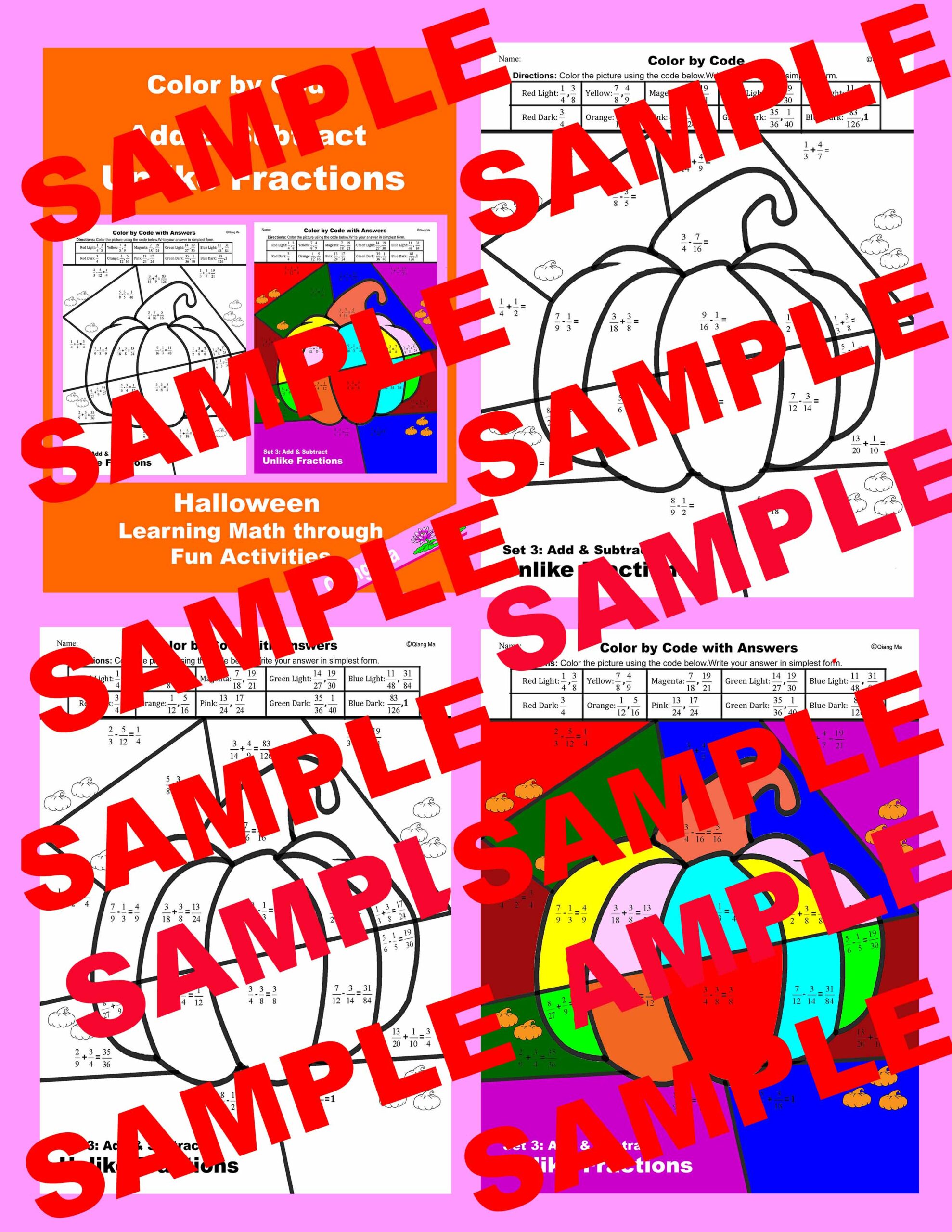 Halloween Color by Code: Add and Subtract Unlike Fractions | Made By ...