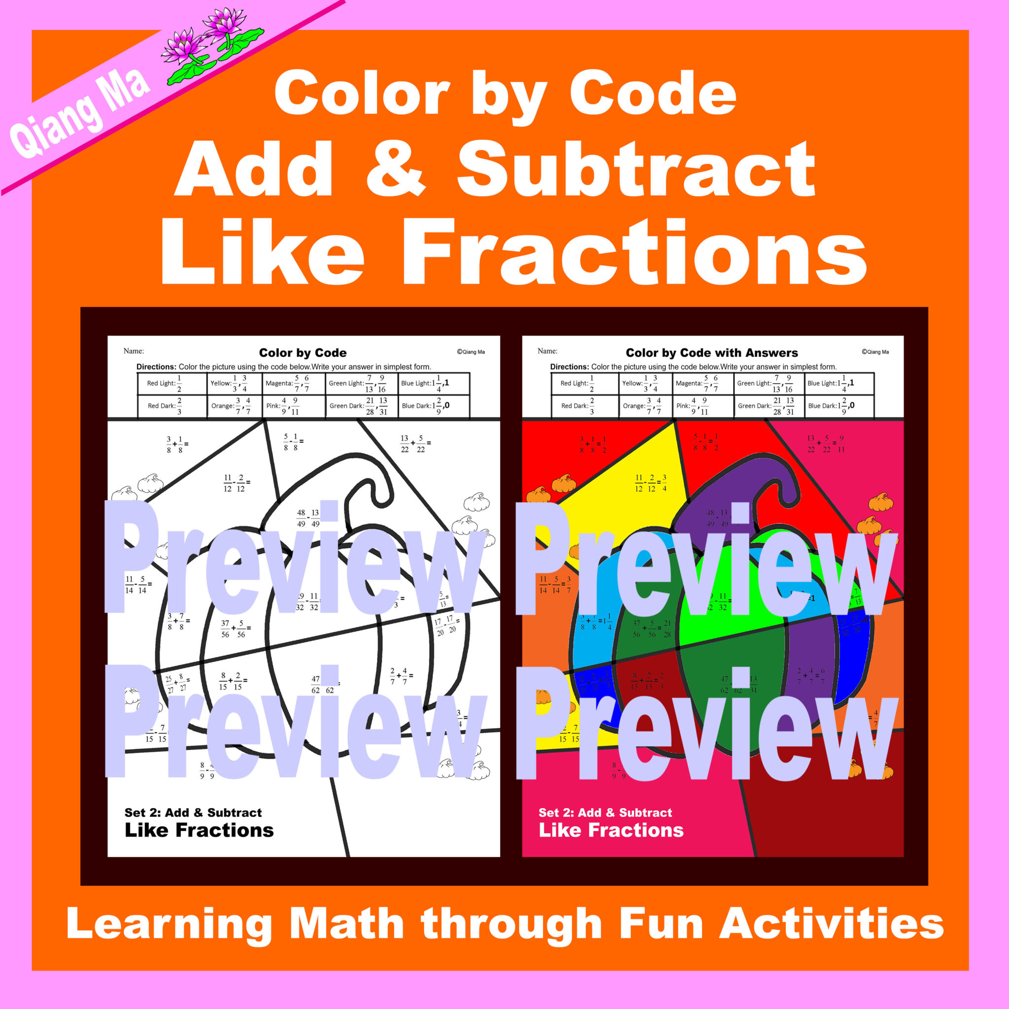 Halloween Color by Code: Add and Subtract Like Fractions | Made By Teachers