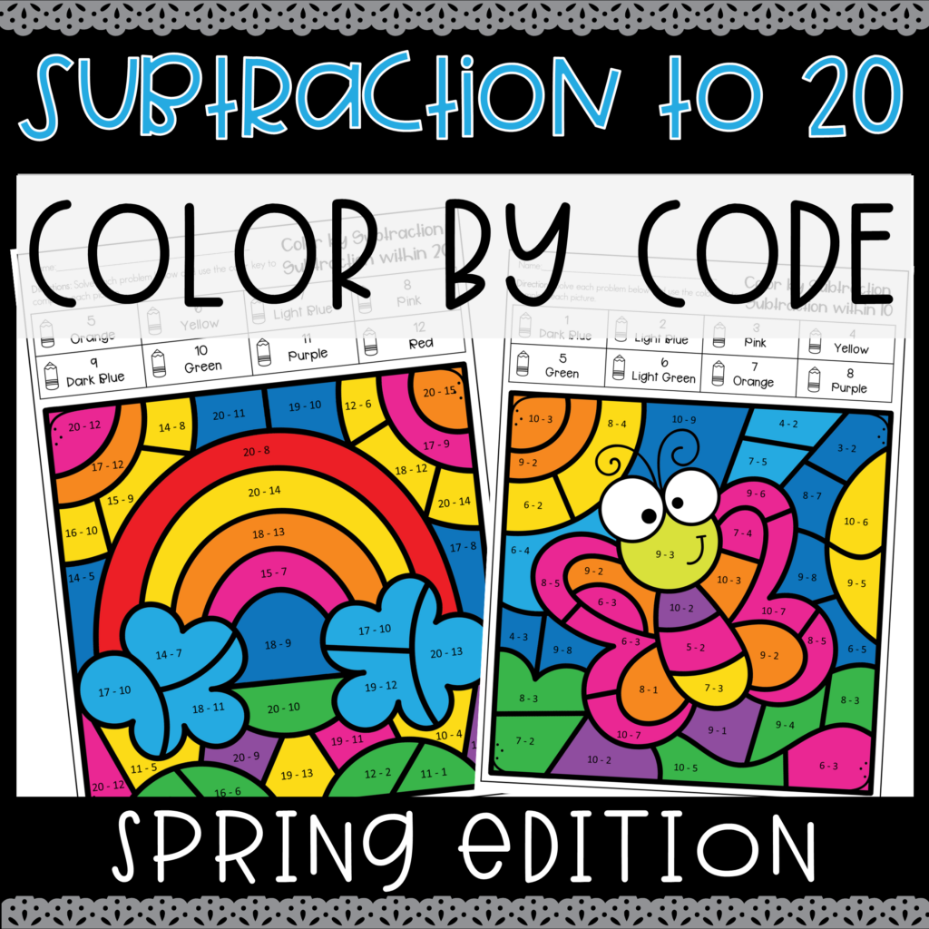 Spring Subtraction to 20 Color by Code Number NO PREP Coloring ...