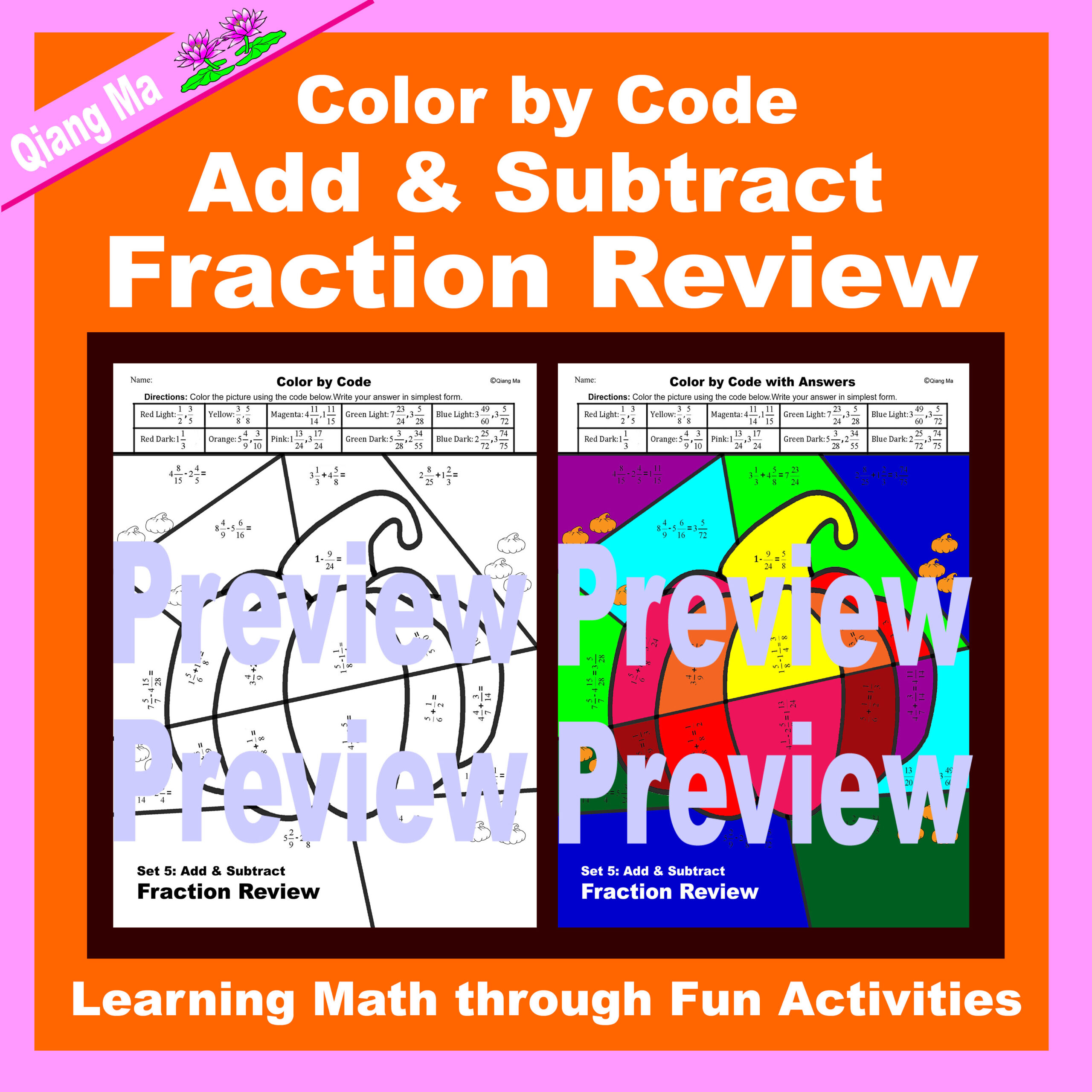 Halloween Color by Code: Add and Subtract Fraction Review | Made By ...