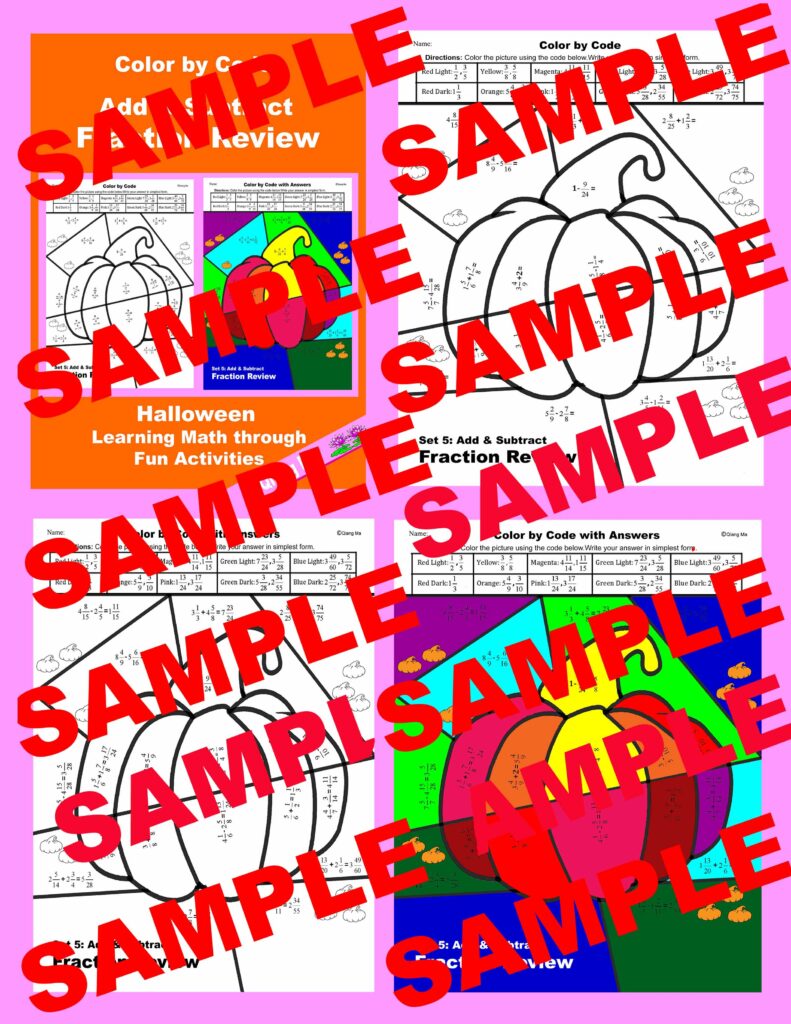 Halloween Color by Code: Add and Subtract Fraction Review | Made By ...