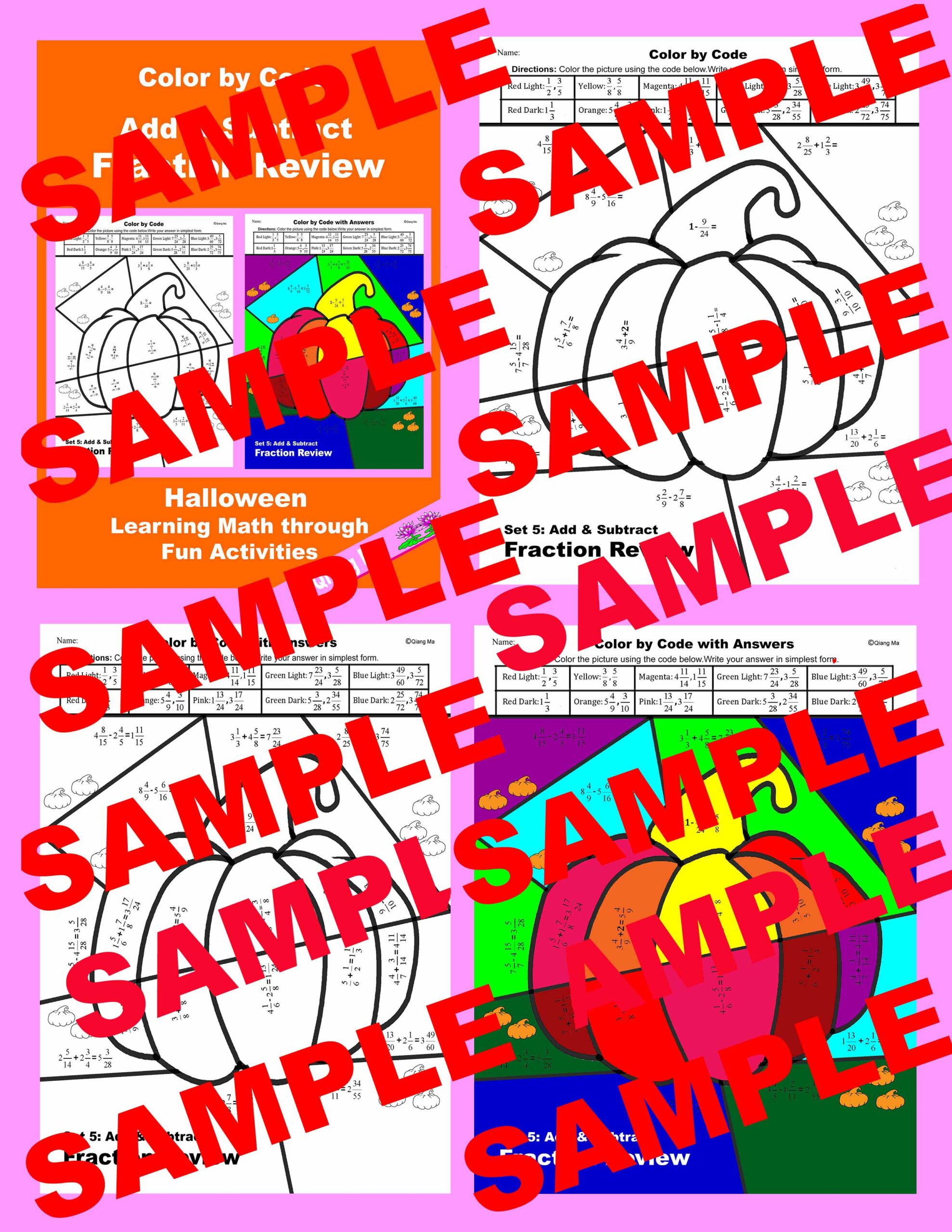 Halloween Color by Code: Add and Subtract Fraction Review | Made By ...