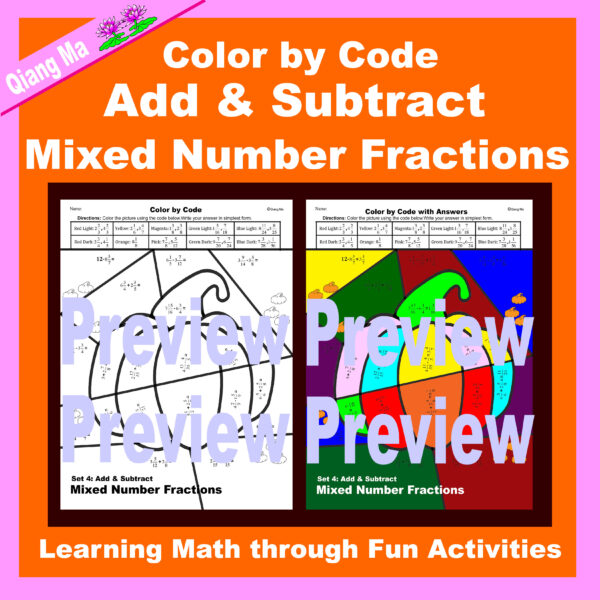 Halloween Color by Code: Add and Subtract Mixed Number Fractions | Made ...