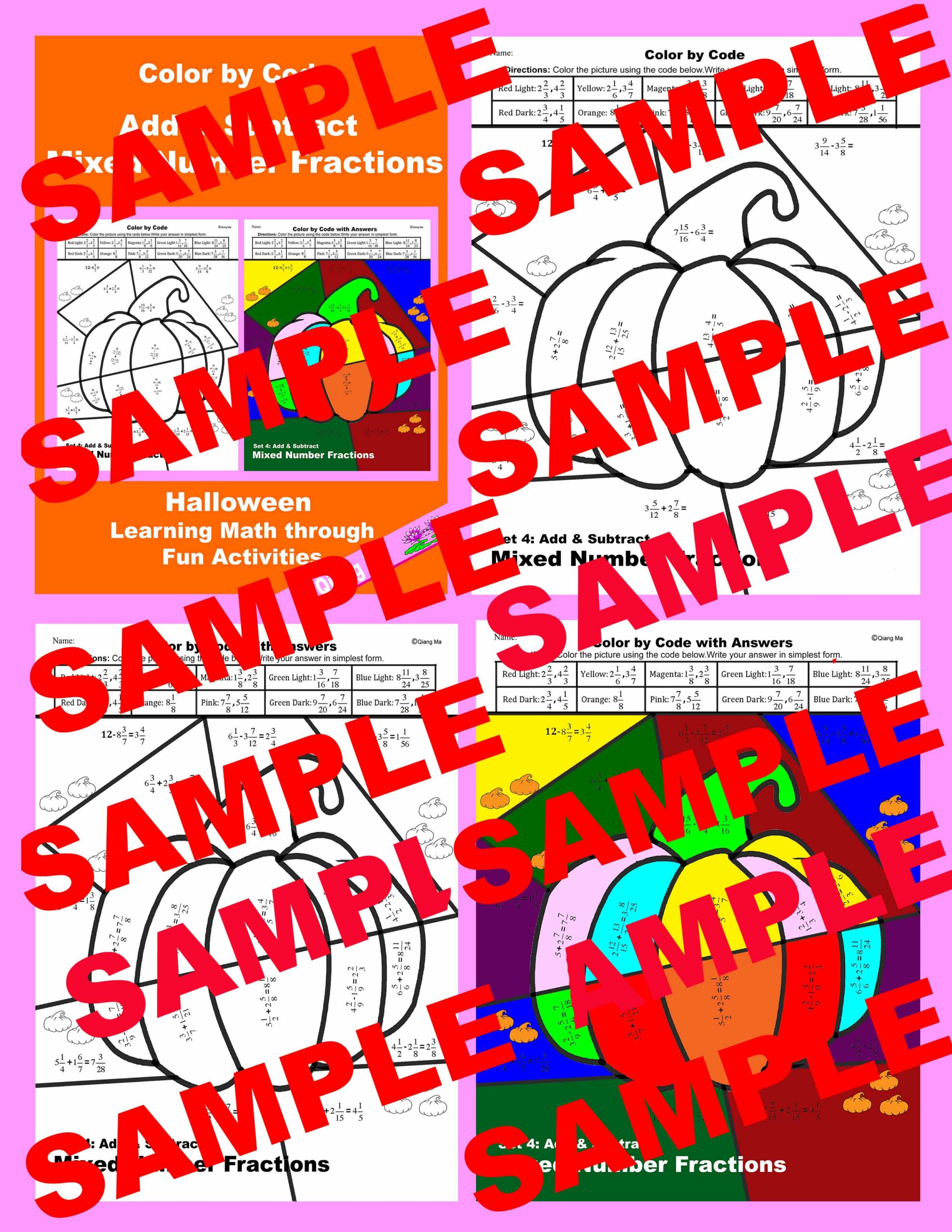 Halloween Color by Code: Add and Subtract Mixed Number Fractions | Made ...