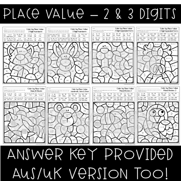 Place Value Hundreds Tens and Ones Color by Code Arctic Animal NO PREP ...