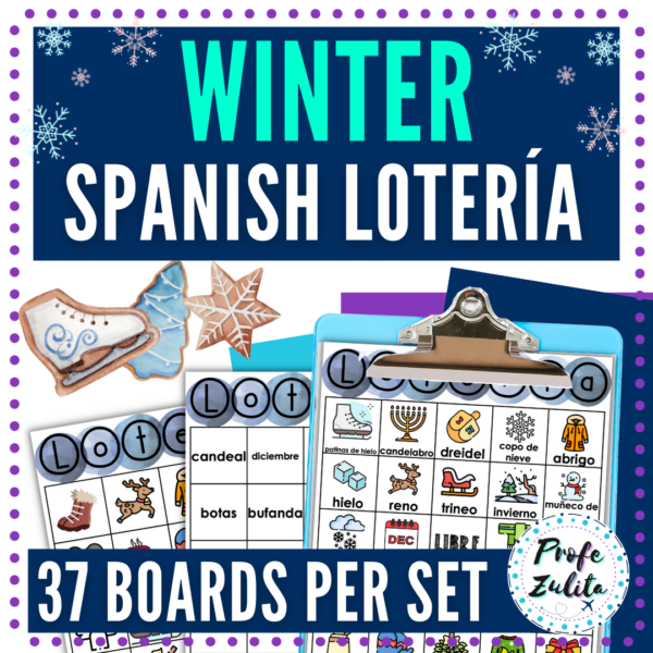Spanish Winter Vocabulary Lotería Game BINGO Activity | Made By Teachers
