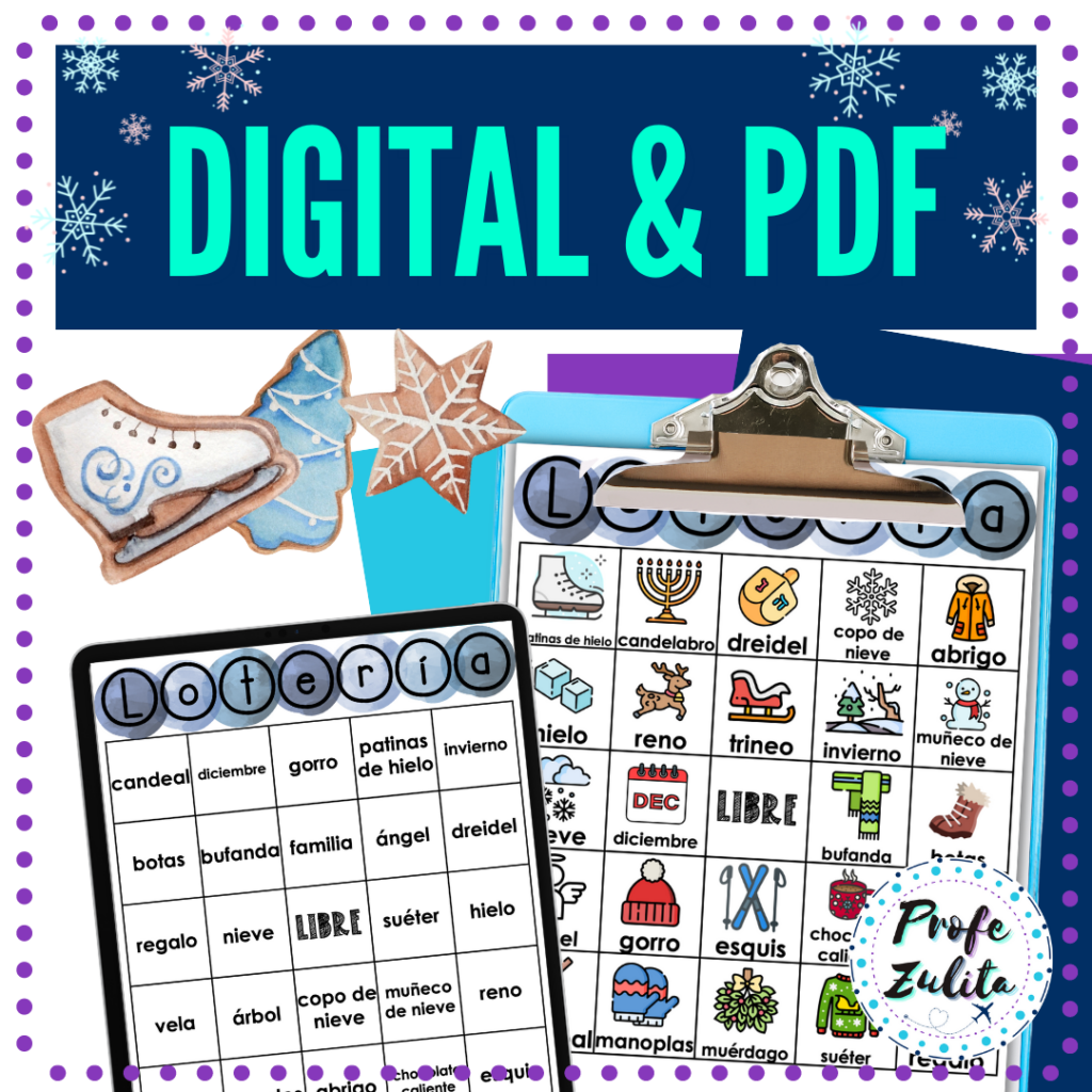 Spanish Winter Vocabulary Lotería Game BINGO Activity | Made By Teachers