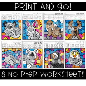 Place Value Hundreds Tens and Ones Color by Code Arctic Animal NO PREP ...