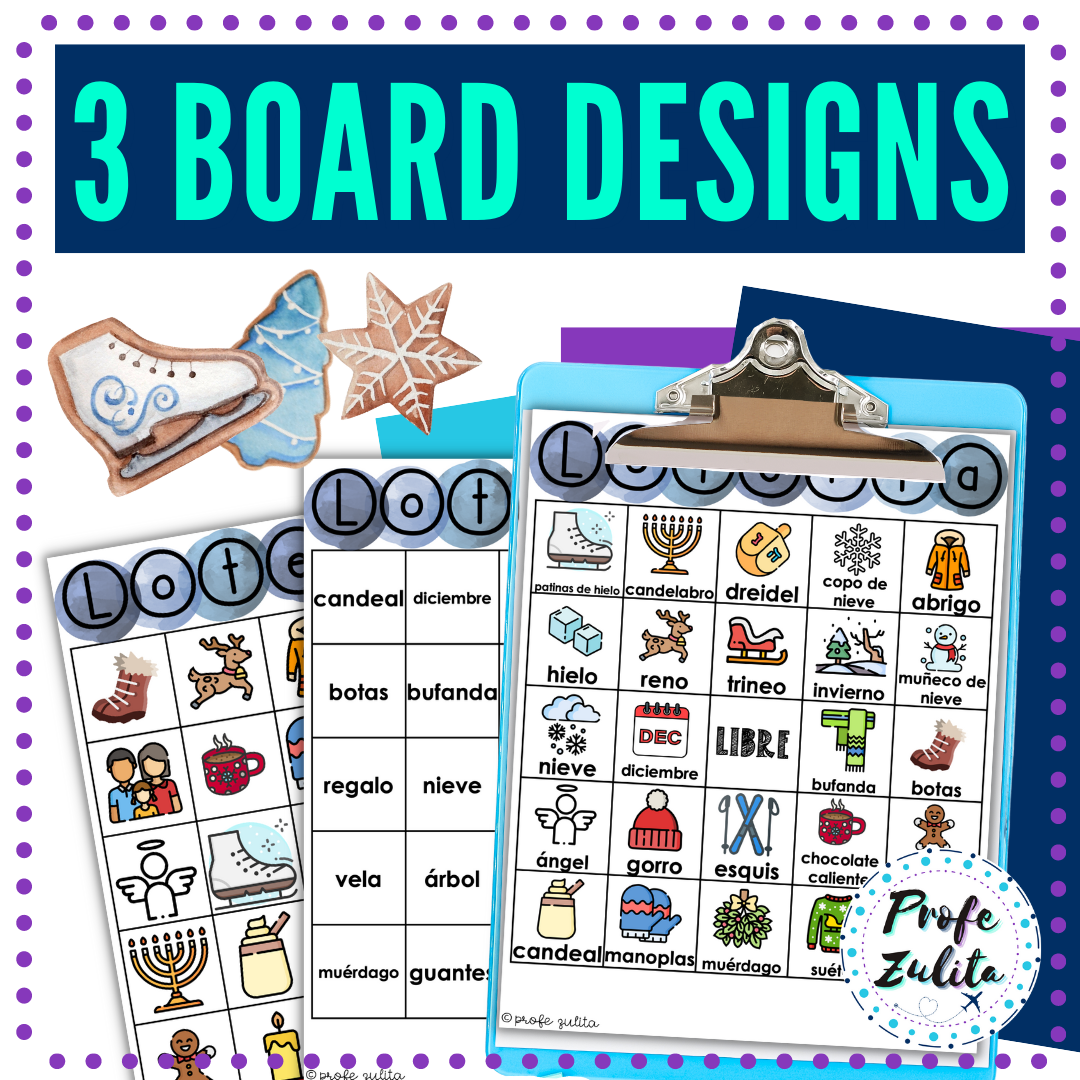 Spanish Winter Vocabulary Lotería Game BINGO Activity | Made By Teachers