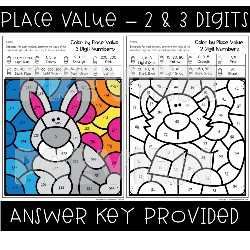 Place Value Hundreds Tens and Ones Color by Code Arctic Animal NO PREP ...