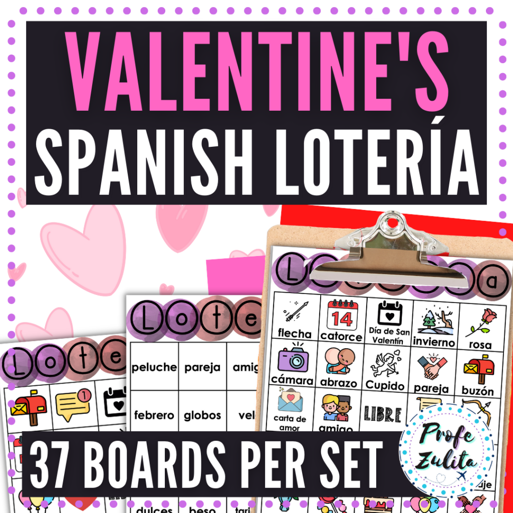 Spanish Valentine's Lotería Game BINGO Activity | Made By Teachers