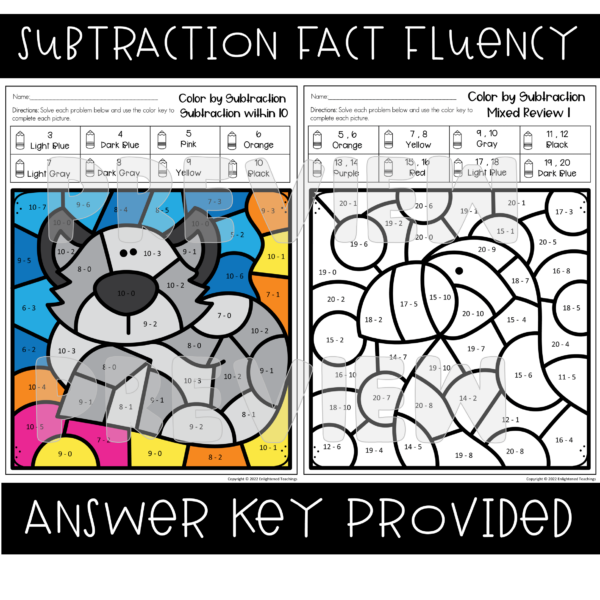 Arctic Animal Subtraction to 20 Color by Code Number NO PREP Coloring ...