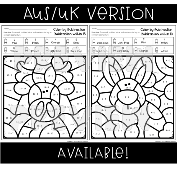 Arctic Animal Subtraction to 20 Color by Code Number NO PREP Coloring ...