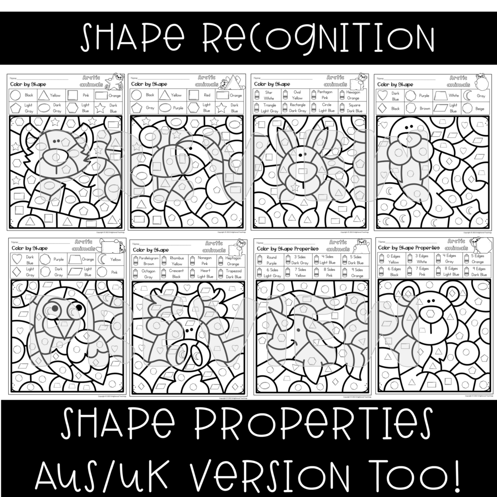 Arctic Animal 2D Shape Recognition Color by Shape NO PREP Winter Shapes ...