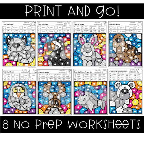 Arctic Animal 2D Shape Recognition Color by Shape NO PREP Winter Shapes ...