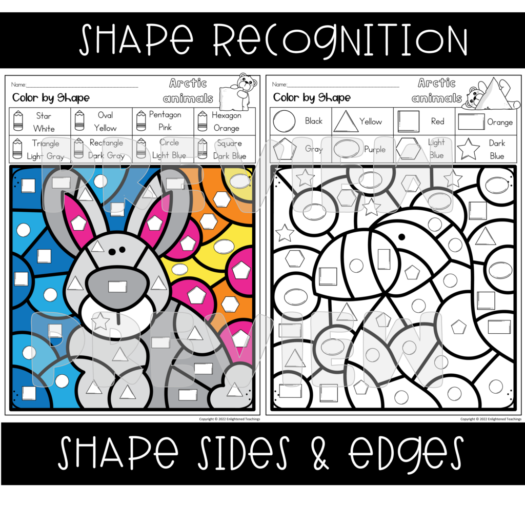Arctic Animal 2D Shape Recognition Color by Shape NO PREP Winter Shapes ...