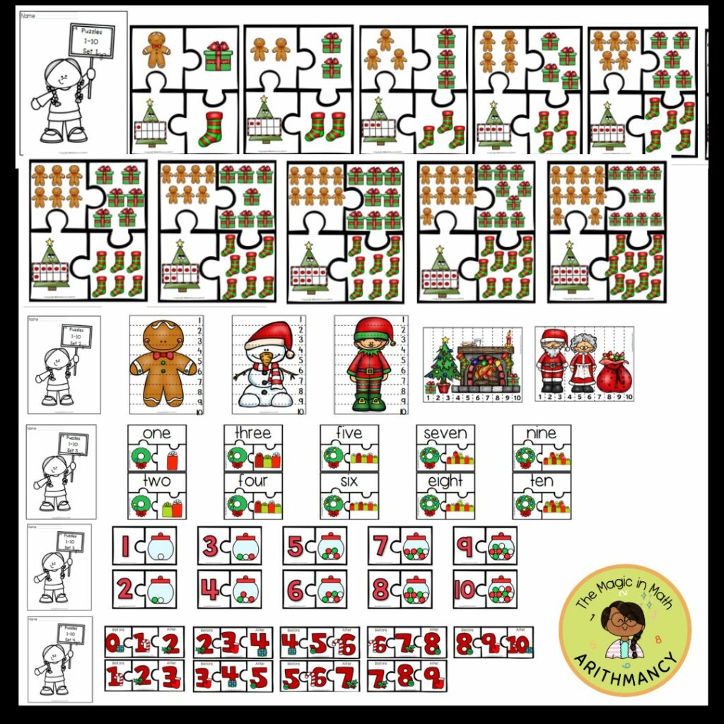 CHRISTMAS-THEMED MATH PUZZLES | NUMBERS 1-10 | NUMBER SENSE | MATH ...