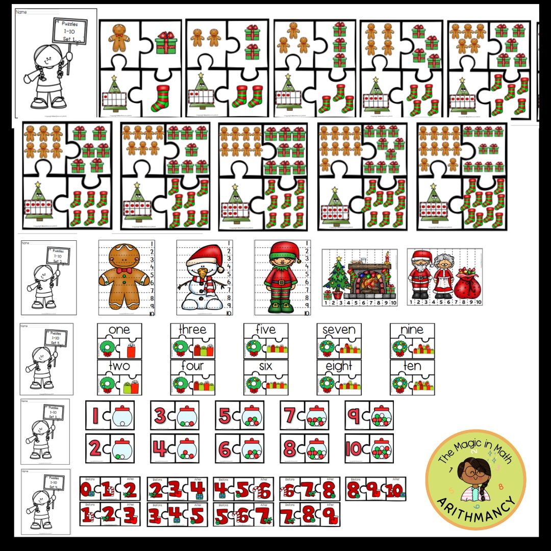 CHRISTMAS-THEMED MATH PUZZLES | NUMBERS 1-10 | NUMBER SENSE | MATH ...