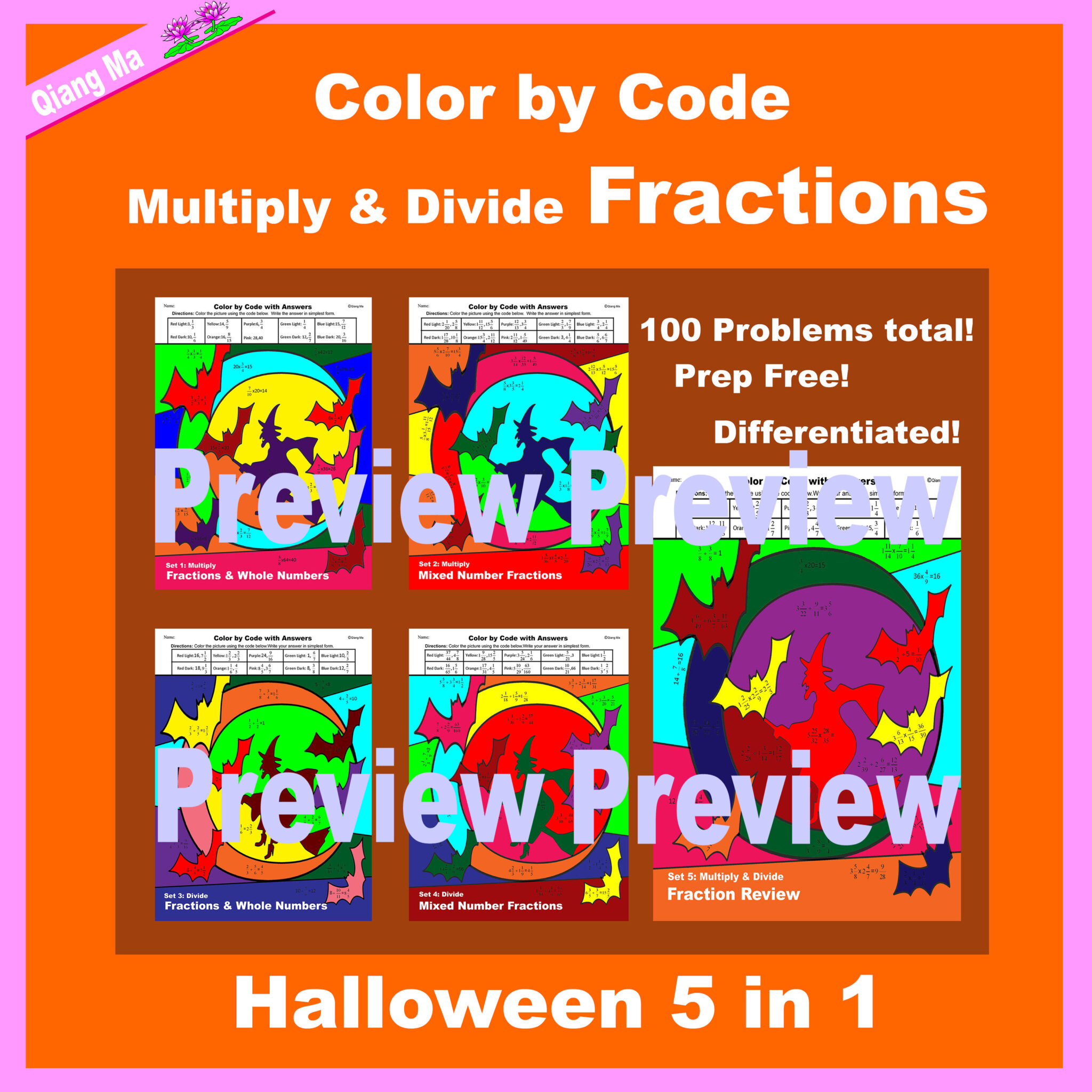 Halloween Color by Code: Multiply and Divide Fractions 5 in 1 | Made By ...