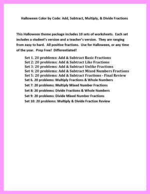 Halloween Color by Code: Fractions: Add, Subtract, Multiply, and Divide ...