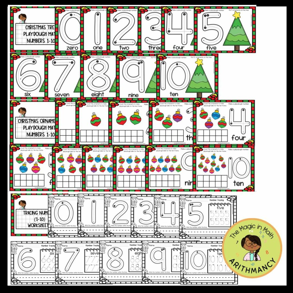 CHRISTMAS PLAYDOUGH NUMBER MATS CENTERS ACTIVITY NUMBER FORMATION ...
