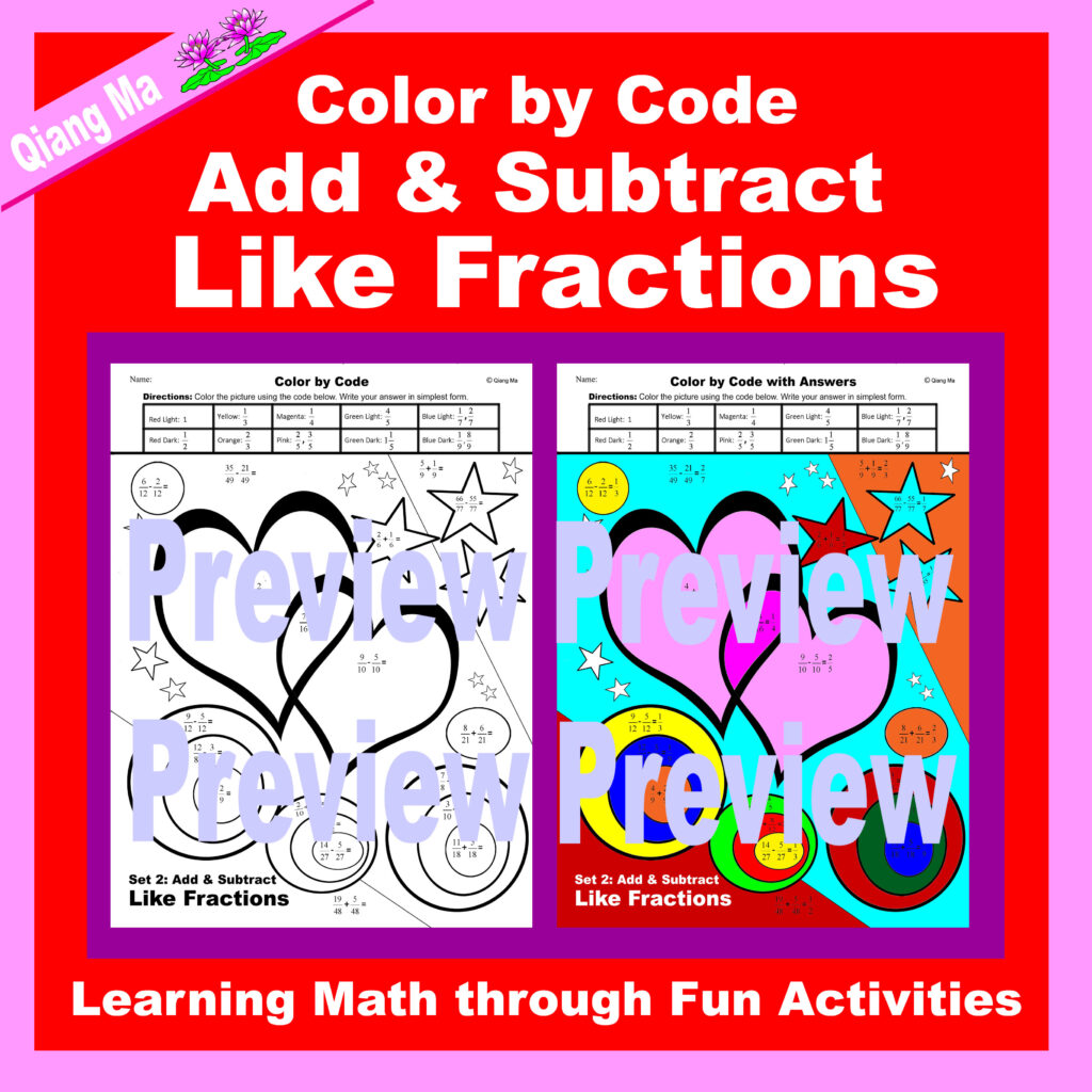Valentine Color by Code: Add and Subtract Like Fractions | Made By Teachers